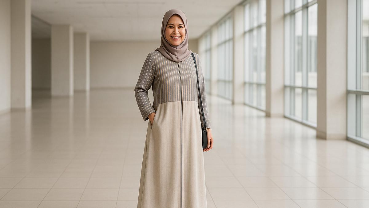 7 Inspirasi Gamis Lurik Kombinasi Polos Kekinian untuk Wanita Usia 50-an, Tampak Fresh dan Lebih ...