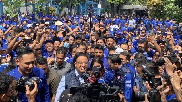 Anies Tiba di Kantor Demokrat, Kader Teriakkan Anies-AHY Menang - News Liputan6.com