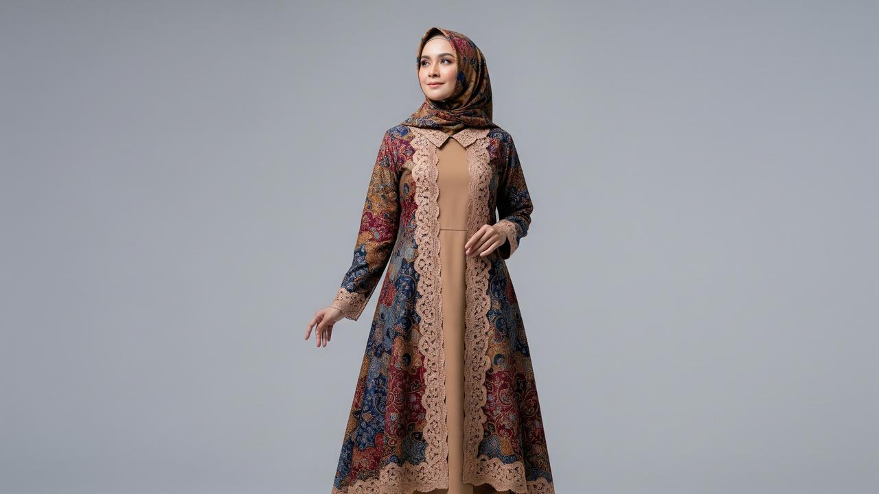 7 Gamis Batik Brokat Syar’i Modern untuk Ibu 50 Tahun, Elegan, Anggun ...
