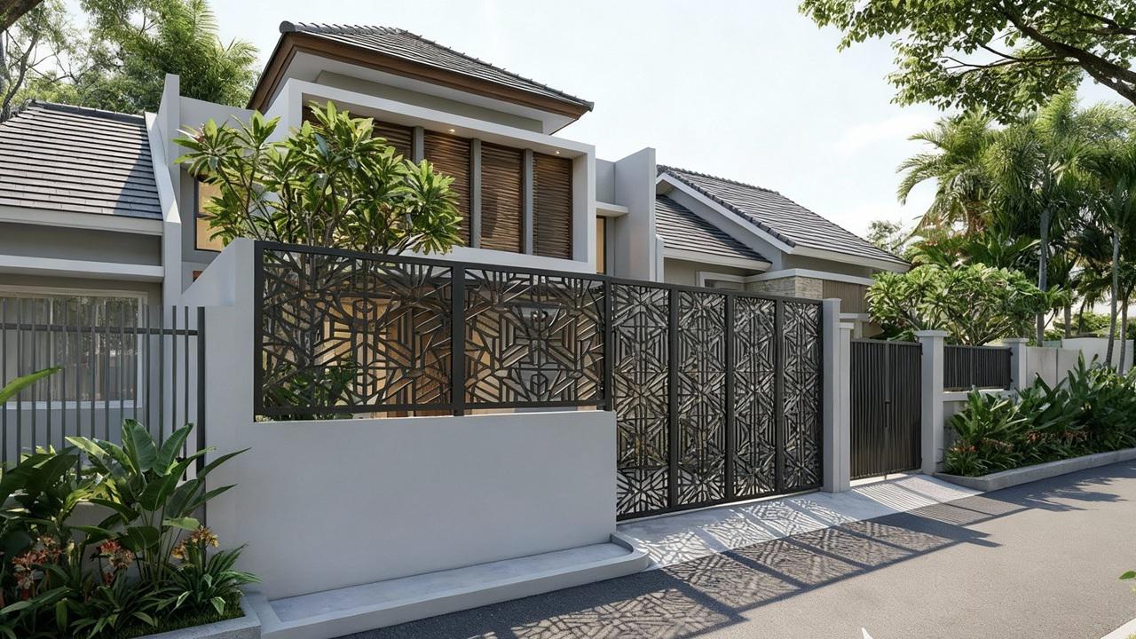 15 Model Pagar Rumah dengan Kombinasi Tembok Rendah dan Besi Tipis ...