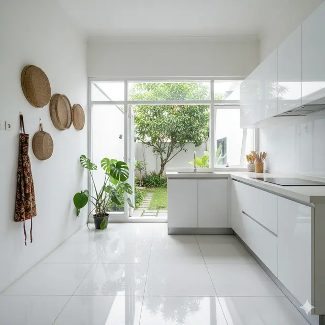 10 Dapur Minimalis Terbuka di Halaman Belakang dengan Keramik Polos ...