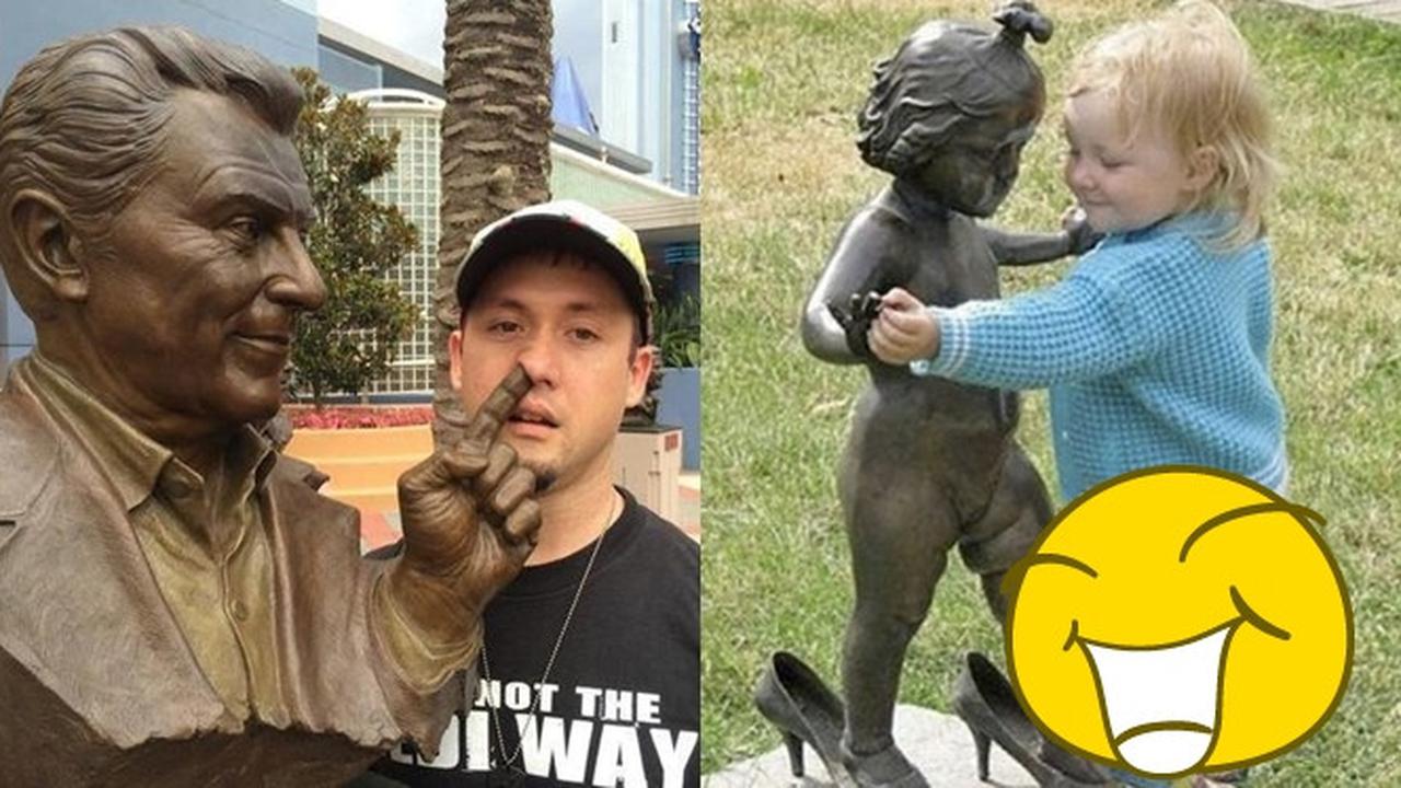 6 Tingkah Gokil Orang Bareng Patung Ini Absurd, Kocak