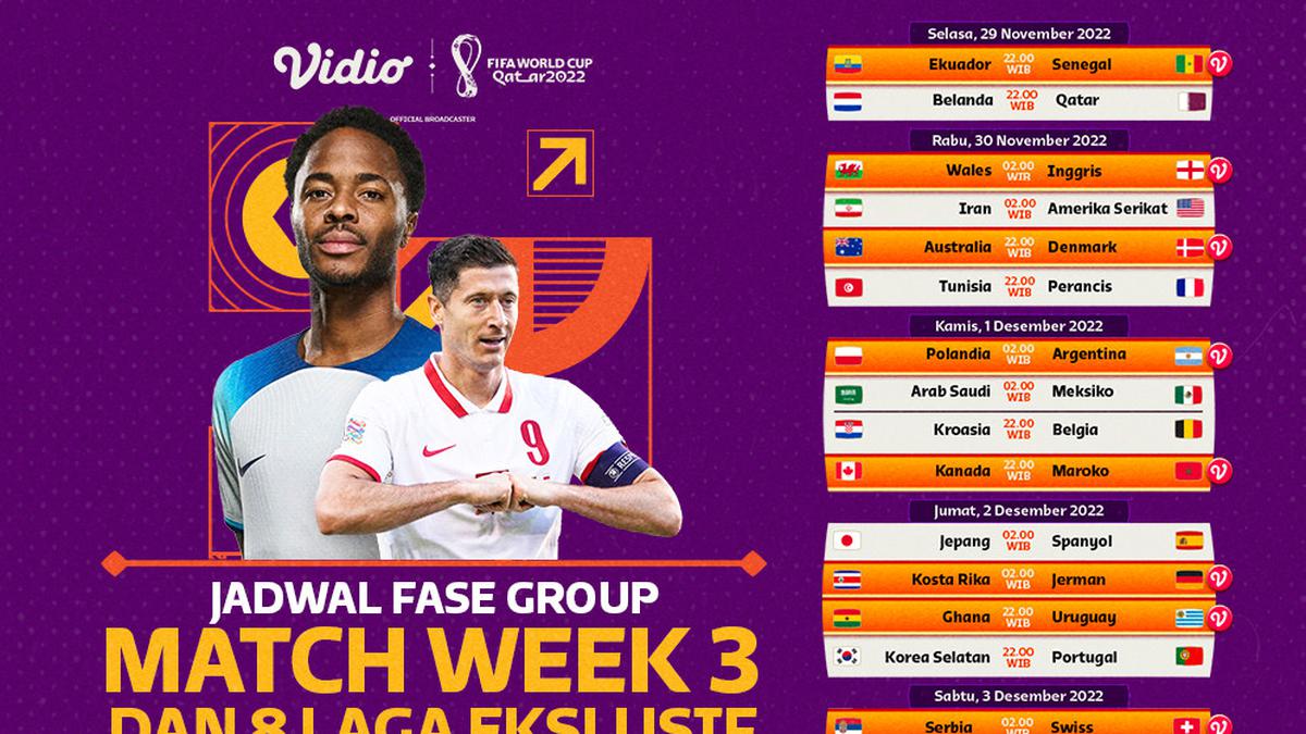 Jadwal dan Live Streaming Piala Dunia Qatar 2022 Matchweek 3 di Vidio Pekan Ini