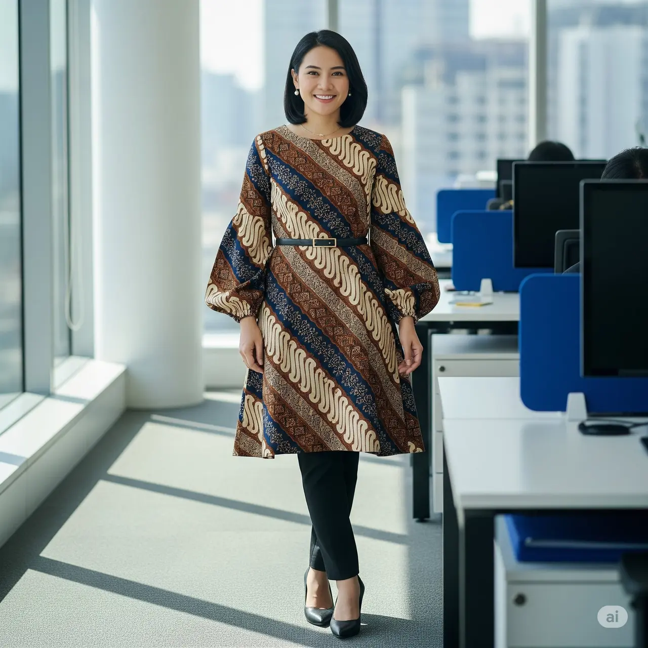 15 Batik Long Top Lengan Balon Minimalis Officewear, Tampil Profesional ...