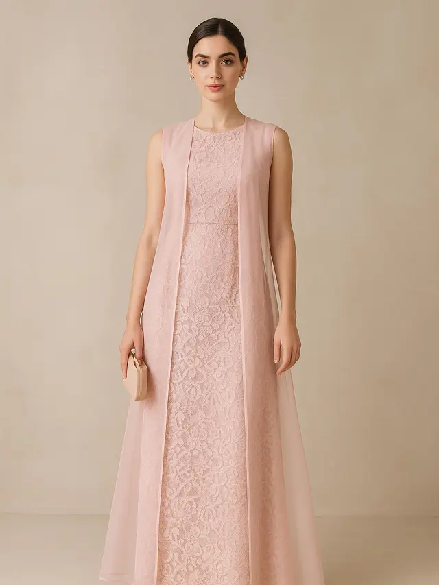 8 Model Long Dress Brokat Kombinasi Outer Panjang Tanpa Lengan Kekinian ...