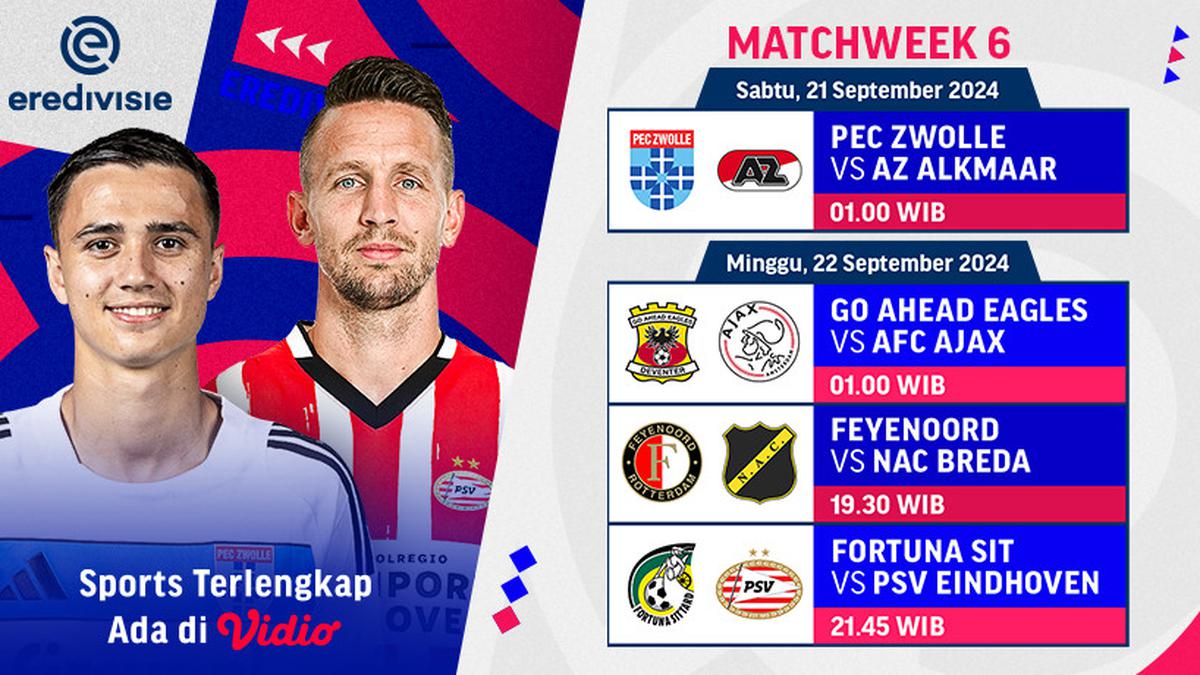 Jadwal Live Streaming Matchweek 6 Eredivisie di Vidio - On Off Liputan6.com