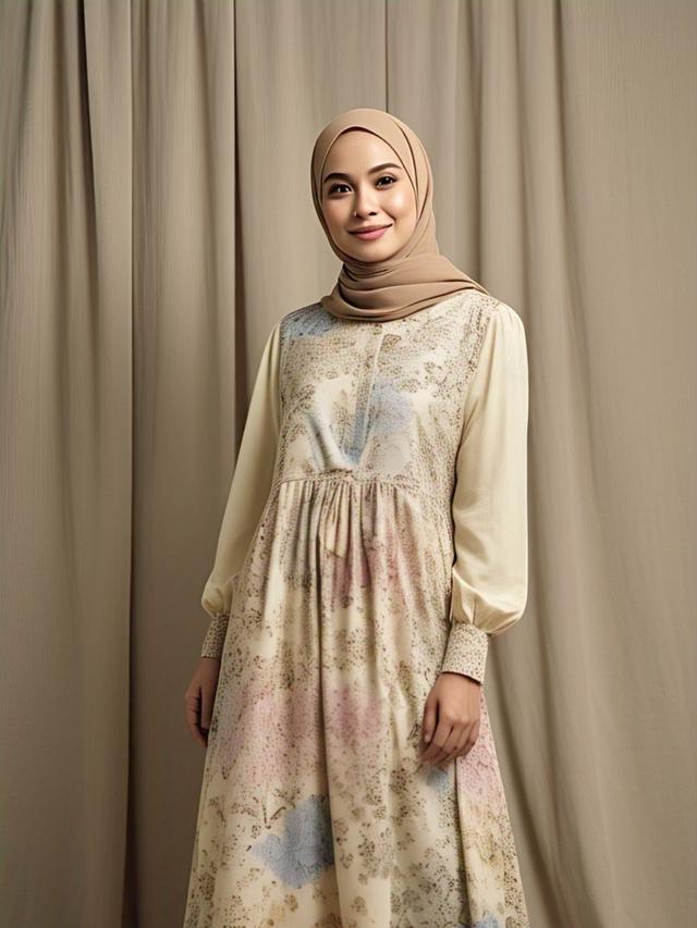 7 Gamis Kombinasi Polos dan Motif Terbaru untuk Wanita 40-an, Desain ...