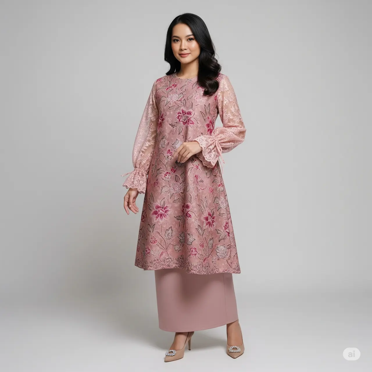 8 Model Tunik Batik Kombinasi Brokat Transparent Lengan Balon, Elegan ...