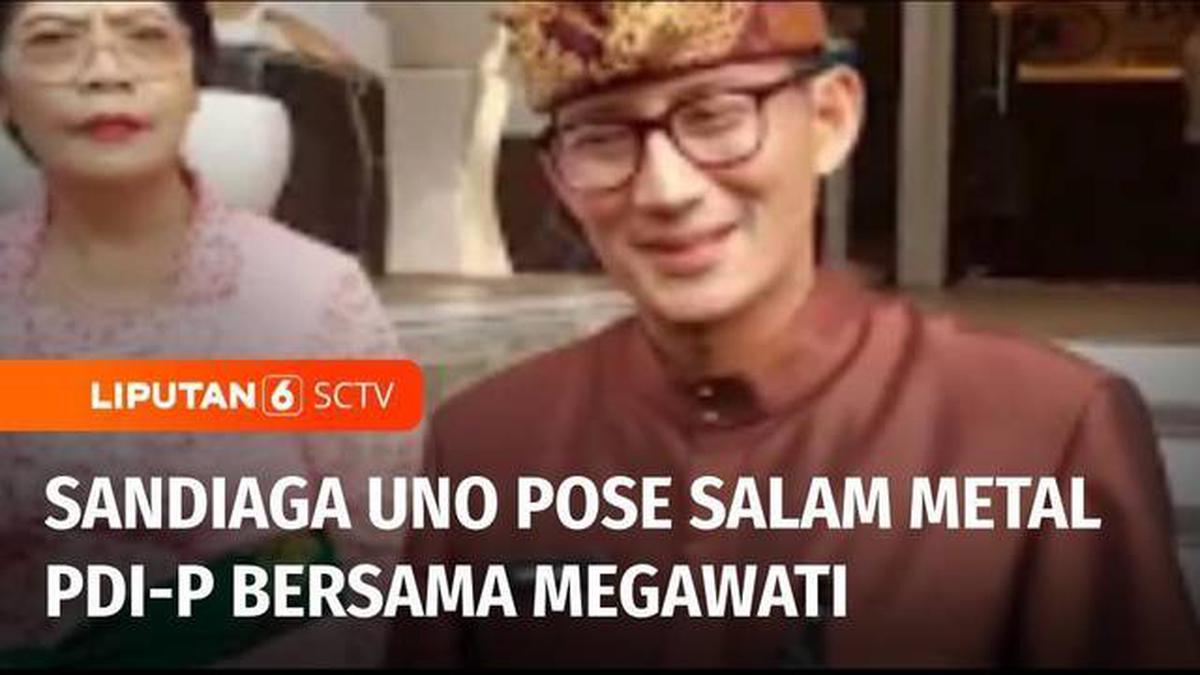 VIDEO: Momen Sandiaga Uno Angkat Tangan Salam Metal Khas PDIP Bersama ...