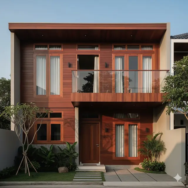 7 Inspirasi Rumah Kayu Minimalis Modern dengan Balkon Kaca yang Menawan ...