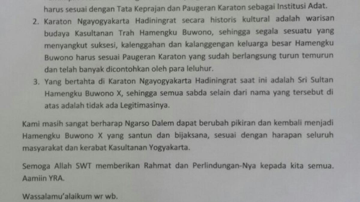 Tanggapi Titah Raja, Adik-adik Sultan HB X Kirim Surat Terbuka ...