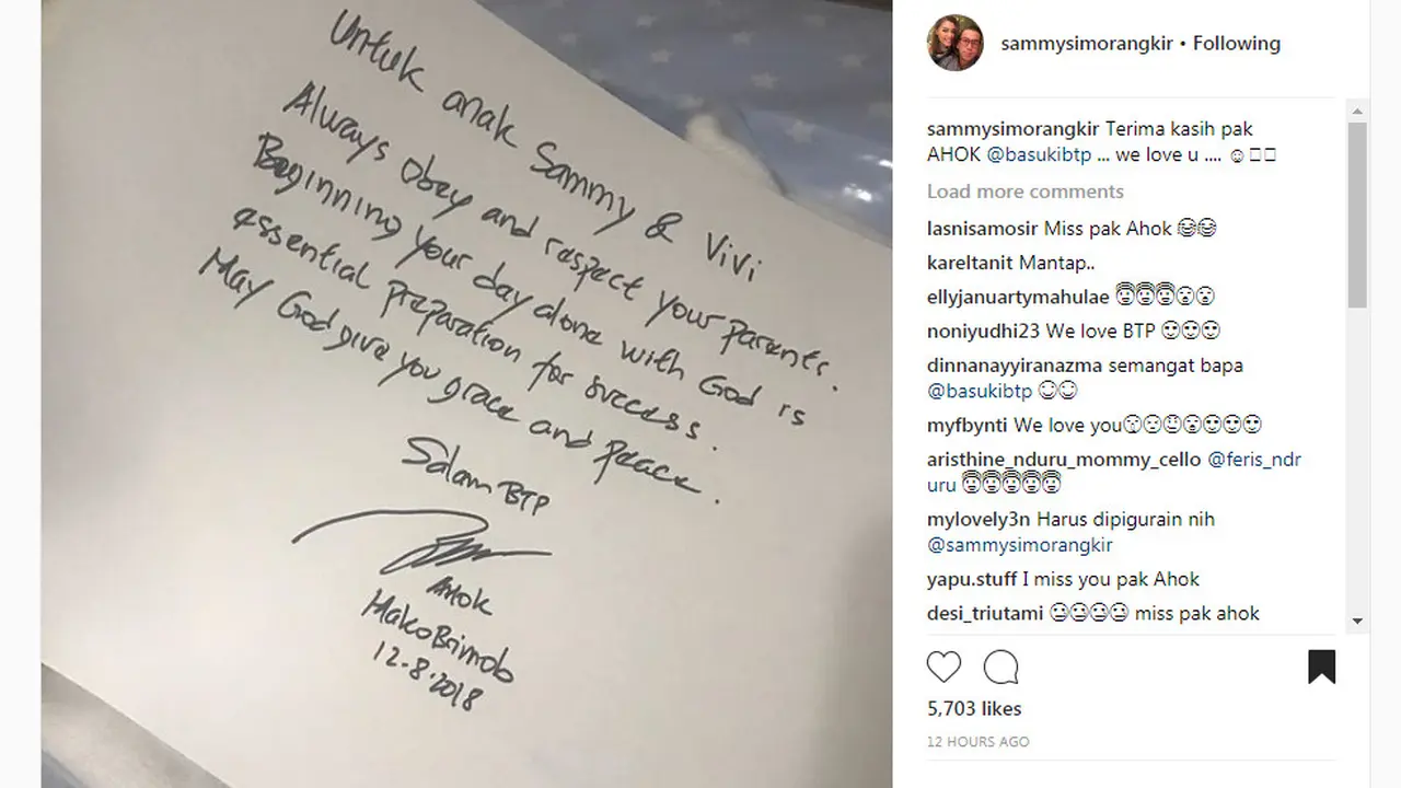 Belum Lahir, Anak Sammy Simorangkir Dapat Surat Manis dari Ahok ...