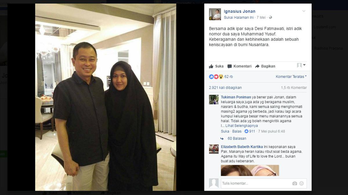 Toleransi Menteri Jonan dan Adiknya yang Muslim