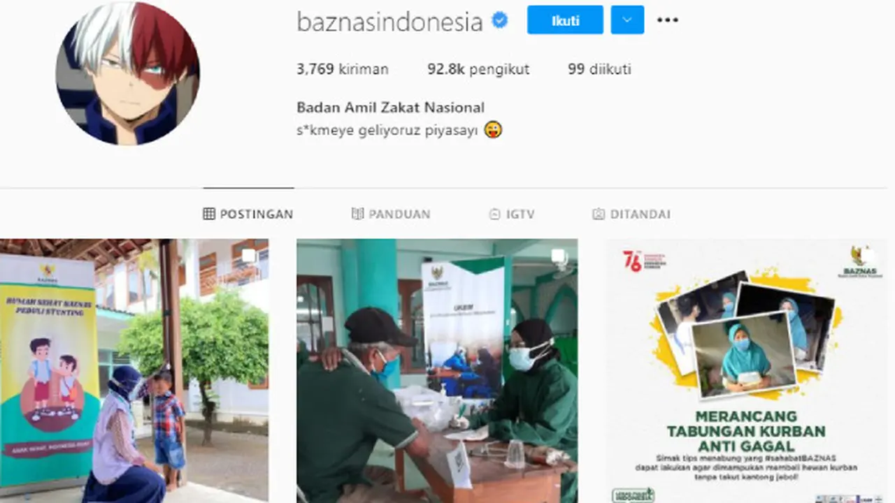 Akun Instagram BAZNAS Diretas, Warganet Kecam Hacker