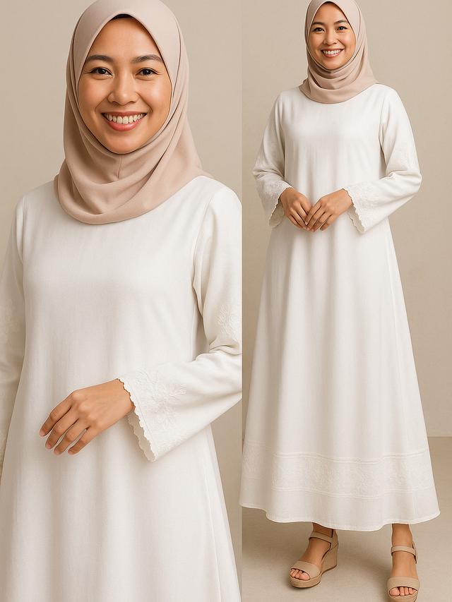 8 Pilihan Gamis Warna Putih & Pastel yang Lagi Tren untuk Maulid Nabi ...