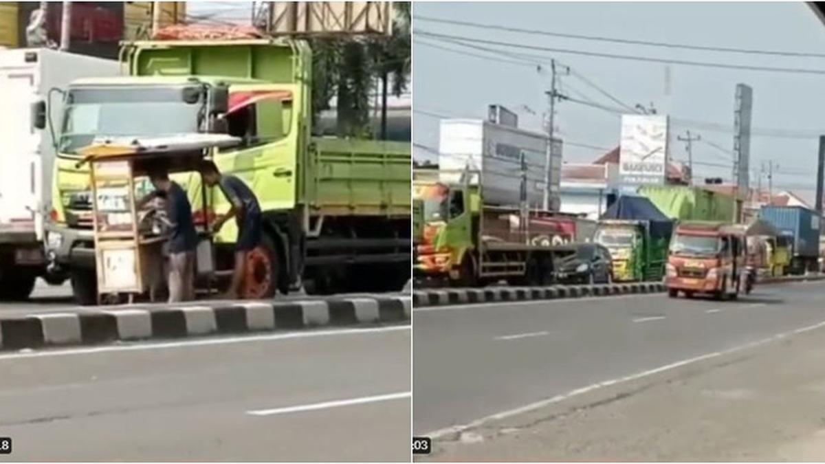 Gara-Gara Sopir Truk Beli Siomay, Puluhan Kendaraan Ini Terjebak Macet Panjang - Hot Liputan6.com