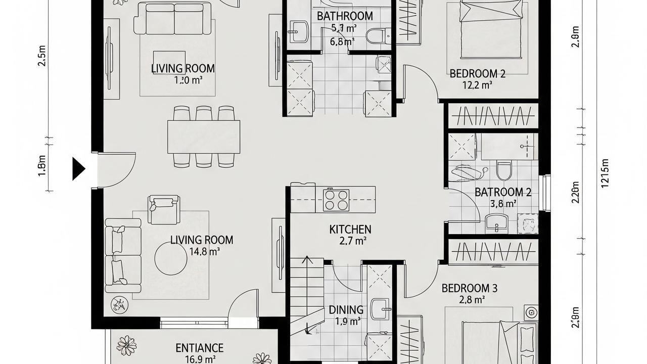 7 Denah Rumah Kampung 1 Lantai 3 Kamar, Fungsional dan Hemat Biaya