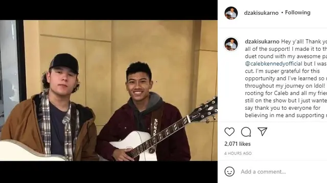 Dzaki Sukarno Gugur di Babak Duet American Idol 2021 - ShowBiz Liputan6.com