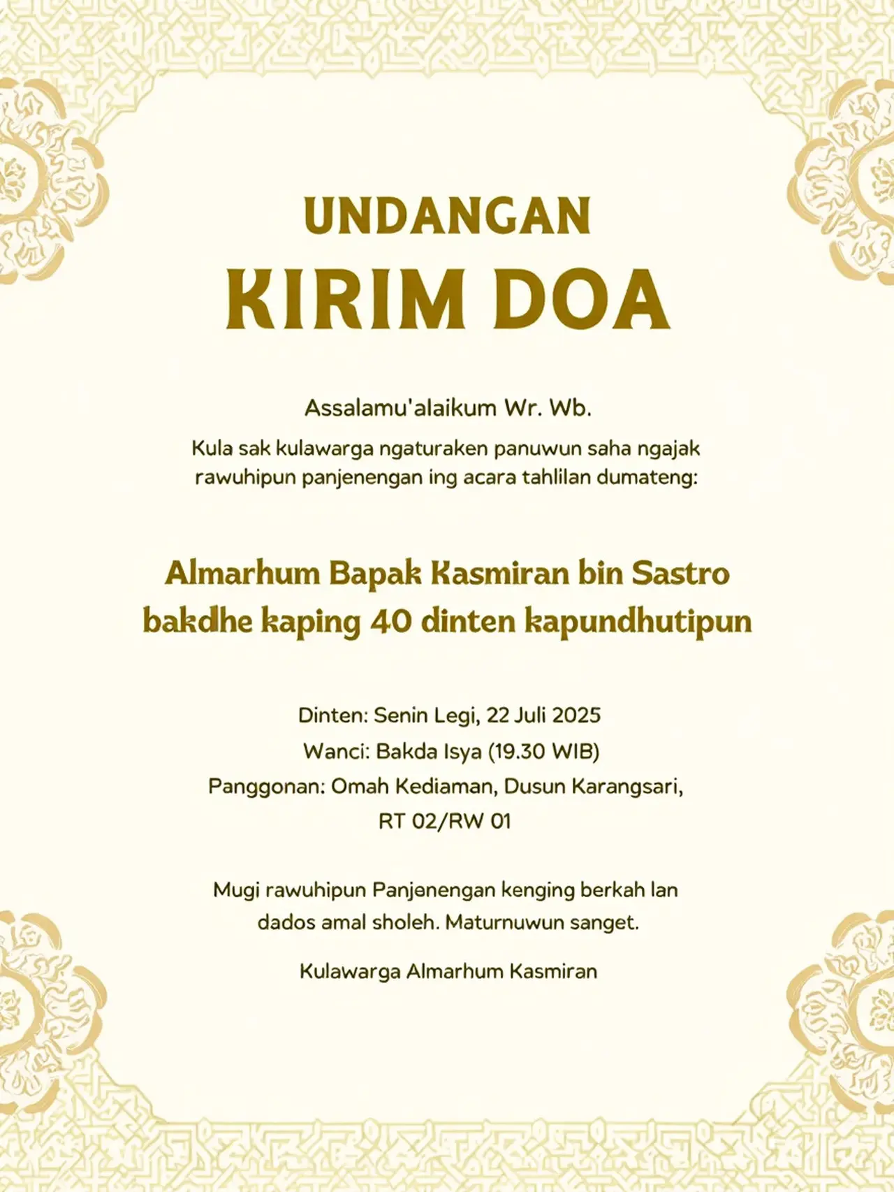 7 Contoh Undangan Kirim Doa Word Terbaru 2025, Praktis untuk Acara ...