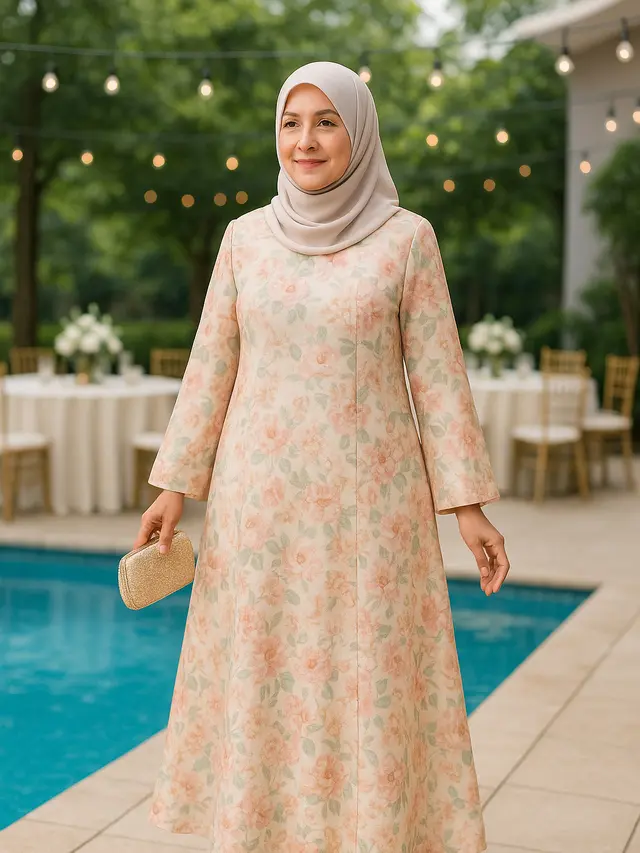 7 Gamis Abaya Motif Bunga untuk Kondangan Ibu-ibu Usia 50 Tahunan, Gaya ...