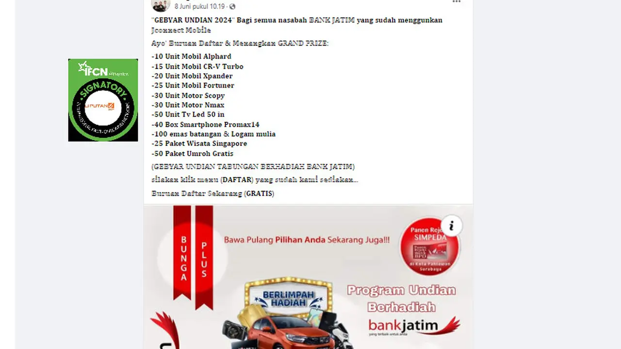 Cek Fakta: Tidak Benar Program Undian Berhadiah dari Bank Jatim - Page ...