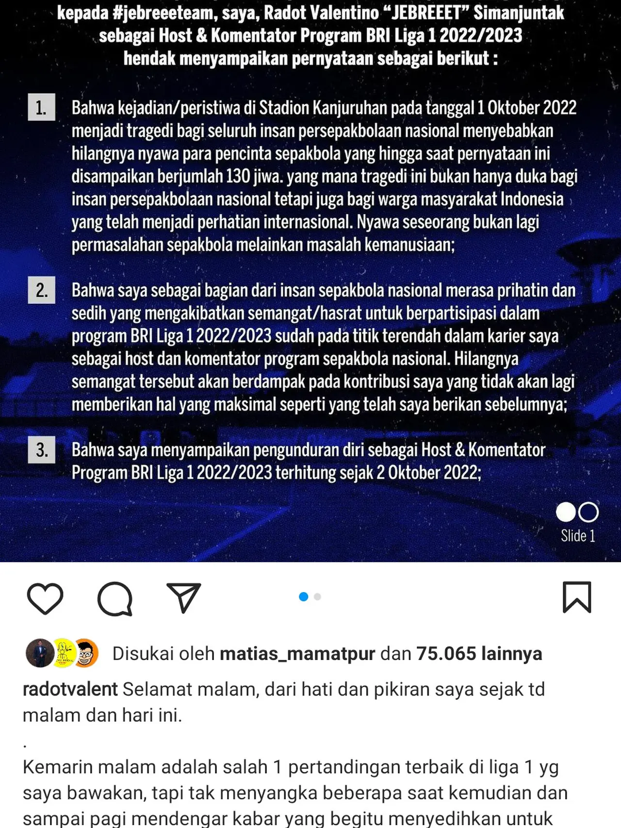 Berduka untuk Tragedi Kanjuruhan, Valentino Jebret Simanjuntak Umumkan ...