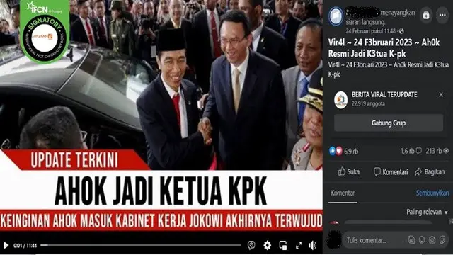 Cek Fakta: Hoaks Kabar Ahok Resmi Jadi Ketua KPK pada 24 Februari 2023 - Cek Fakta Liputan6.com