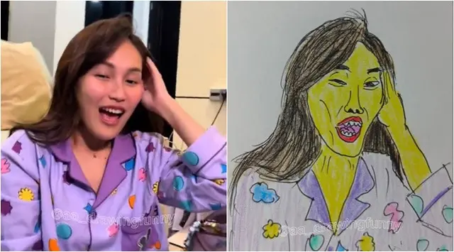 6 Potret kocak Ayu Ting Ting dan Bilqis digambar AA Drawing, hasilnya ...