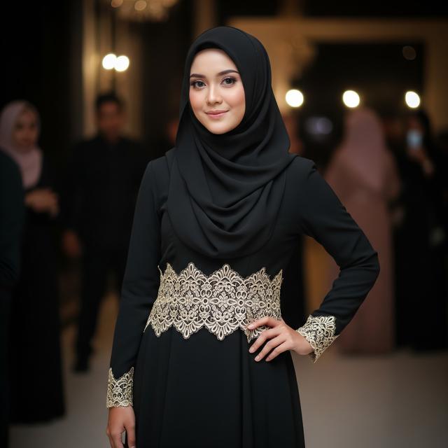 9 Model Gamis Hitam Simple Elegan Kombinasi Brokat Gold untuk Pesta ...