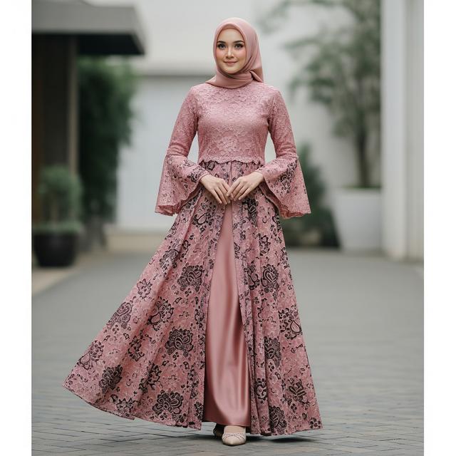 6 Model Gamis Batik Brokat Glitter Soft untuk Kondangan, Cocok Bagi ...