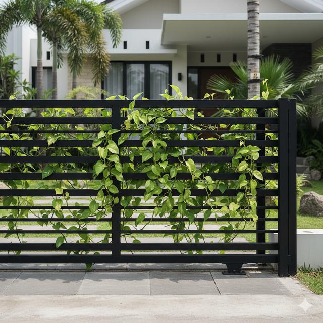 7 Model Pagar Besi Modern Kombinasi Tanaman Rambat, Tampil Alami dan ...