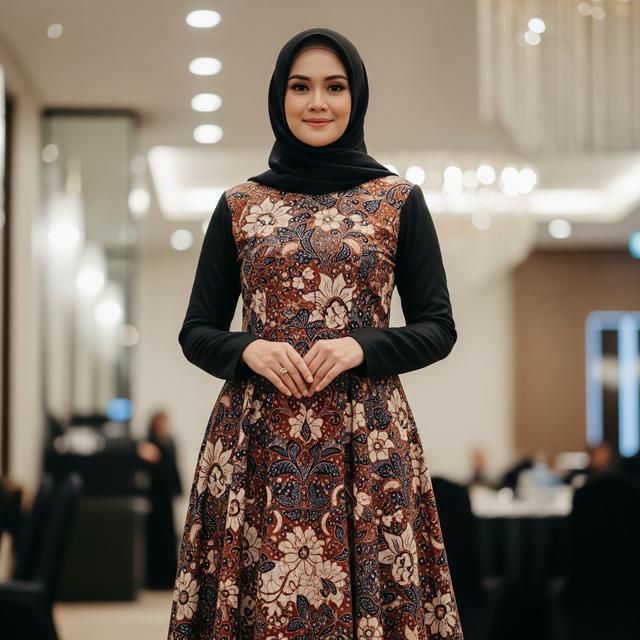 9 Model Gamis Batik Kombinasi Polos Hitam untuk Acara Formal, Tampil Anggun