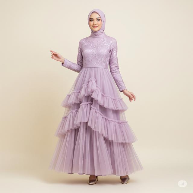 7 Model Dress Tulle Bertingkat Pesta Muslimah yang Elegan dan Memukau