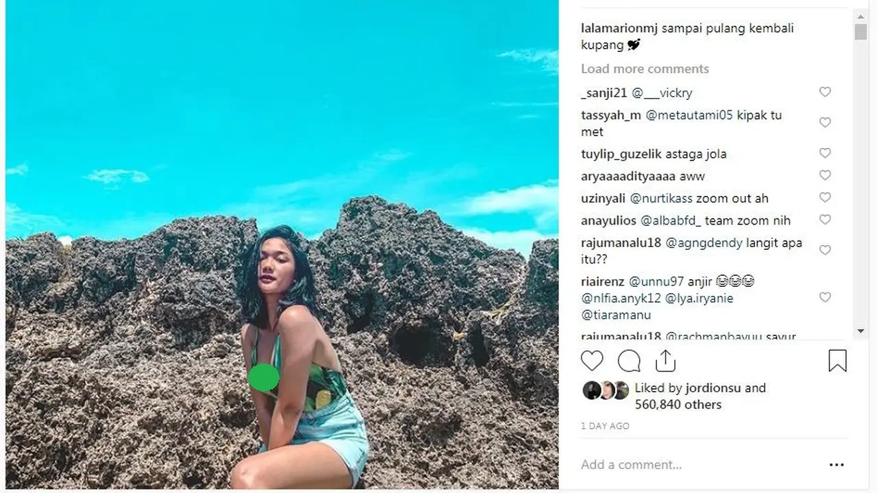 Pulang Kampung, Marion Jola Pamer Pose Seksi di Pantai - ShowBiz Liputan6.com