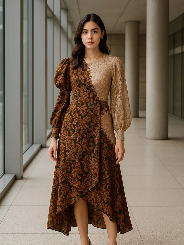 7 Model Batik Brokat Kombinasi Lengan Puff dan Bishop yang Sedang Hits ...