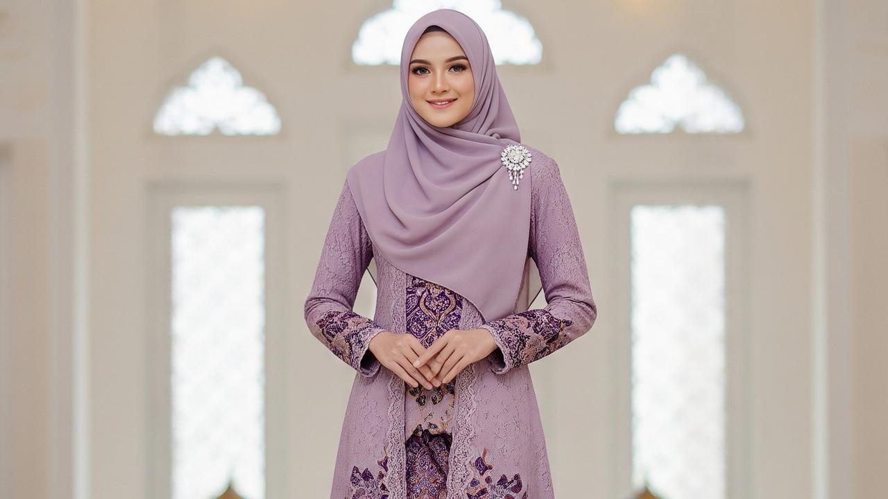 7 Tren Model Gamis Batik Brokat Dusty Lilac Terbaru untuk Ramadan 2026 ...