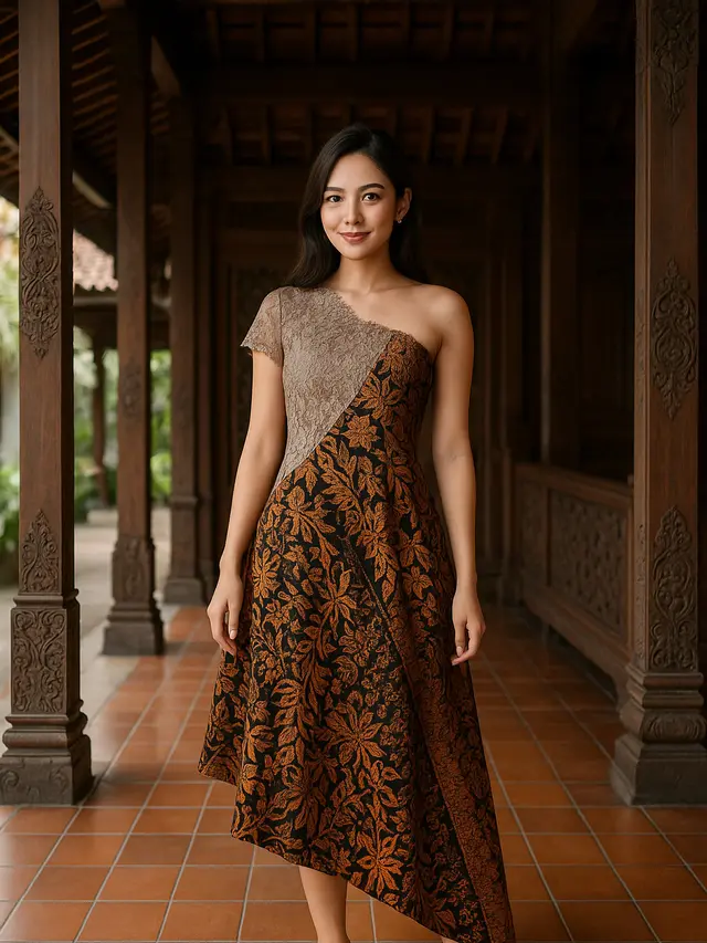 7 Model Dress Batik A-Line Kombinasi Brokat, Cocok untuk Tampil Ramping ...