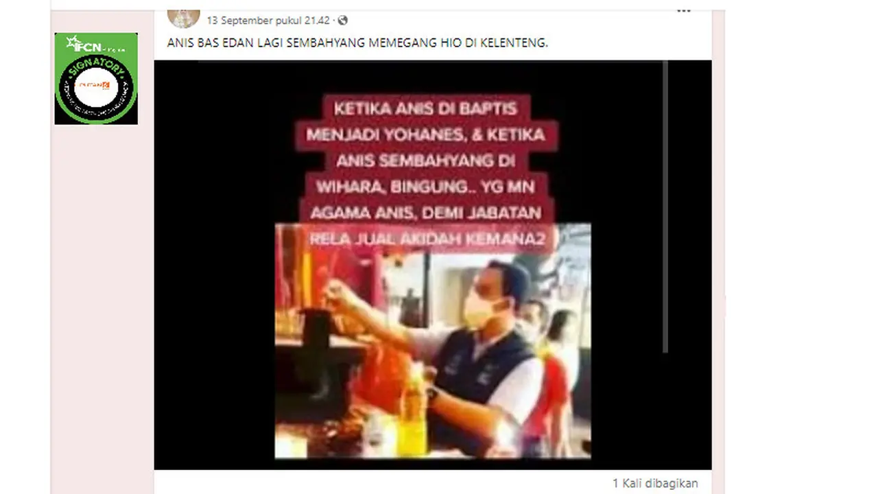 Cek Fakta: Tidak Benar Dalam Foto Ini Anies Baswedan Beribadah di Vihara - Cek Fakta Liputan6.com