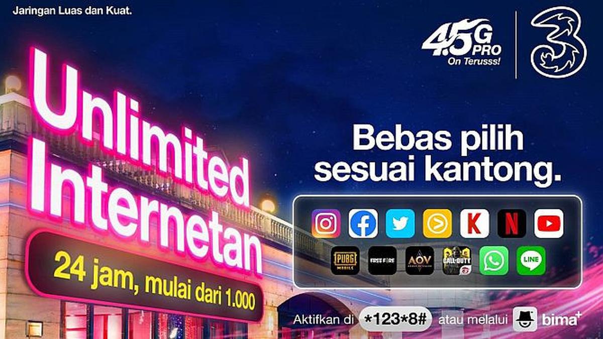 Tri Indonesia Rilis Paket Unlimited Internet Rp 1.000