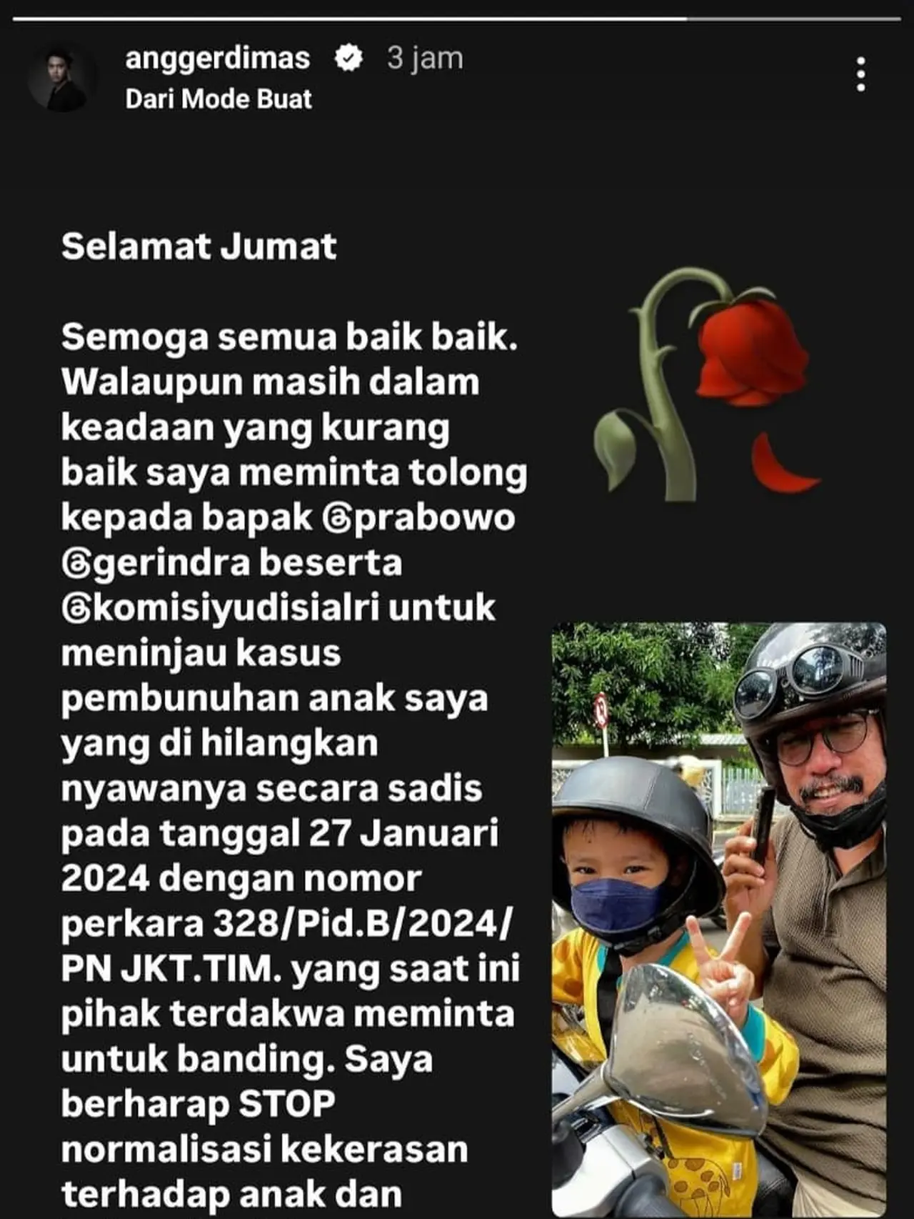 Angger Dimas Ayah Dante Minta Tolong Prabowo dan Admin Gerindra Usai ...