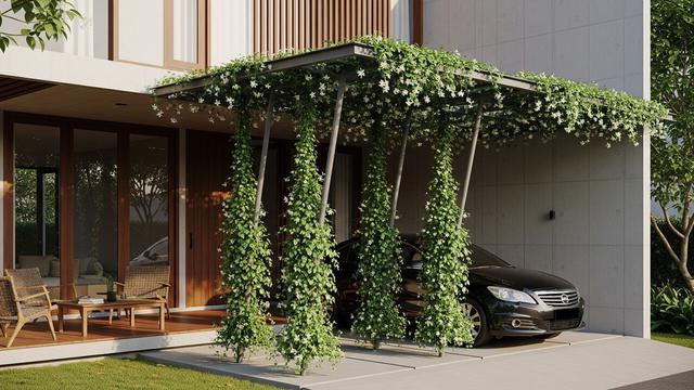 15 Desain Teras Sekaligus Carport dengan Tanaman Rambat, Solusi Sejuk ...