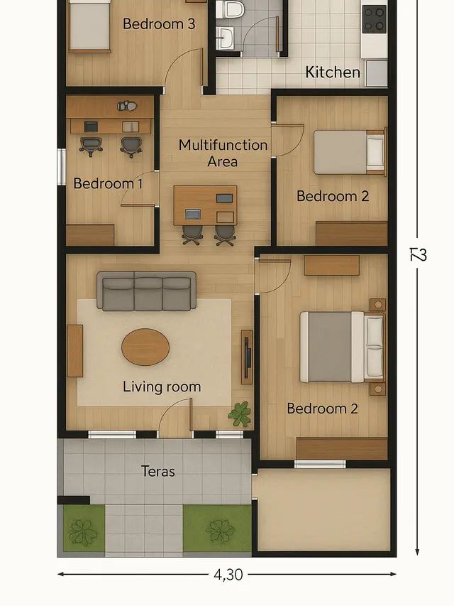 Inspirasi Denah Rumah 7x13 3 Kamar Tidur untuk Keluarga Modern di 2025 - Hot Liputan6.com