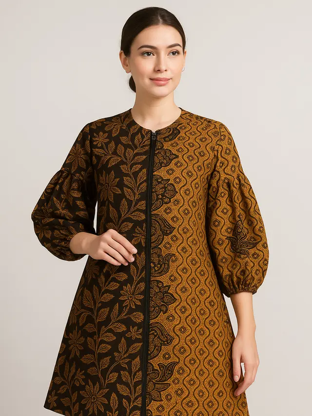 7 Model Tunik Batik Resleting Depan Kombinasi Lengan Balon Terbaru 2025 ...