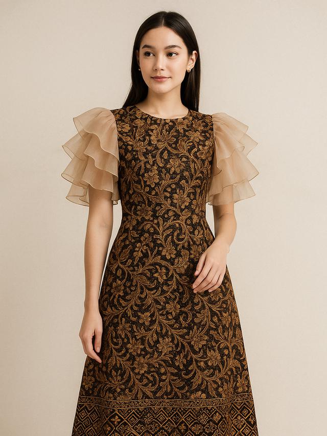 7 Model Dress Batik Kombinasi Lengan Organza, Klasik dengan Sentuhan Modern