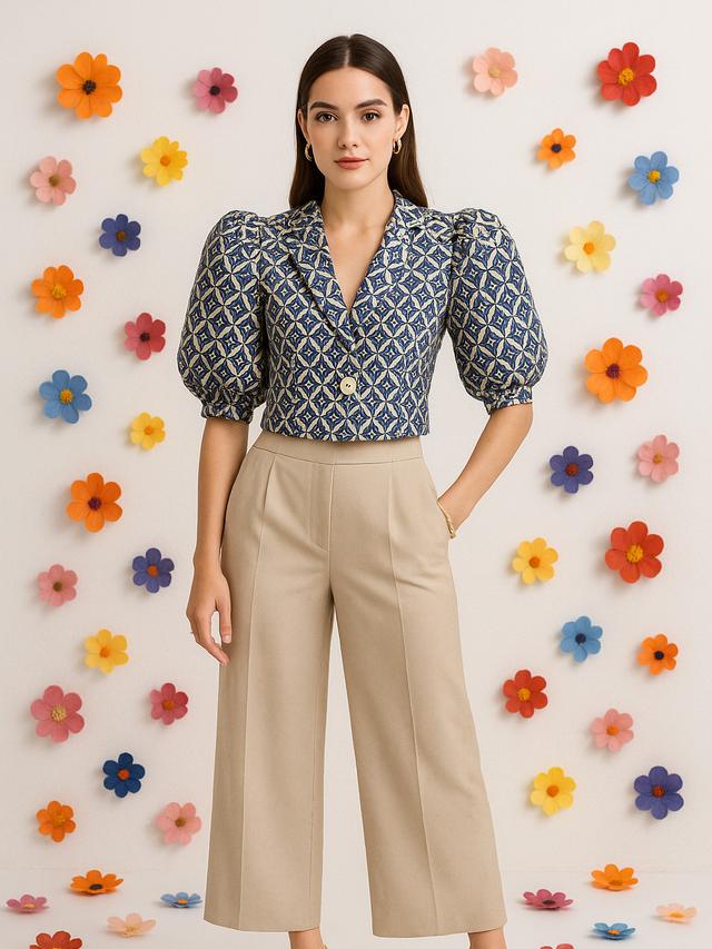 7 Model Blazer Batik Lengan Puff Crop, Feminin Tapi Tetap Edgy