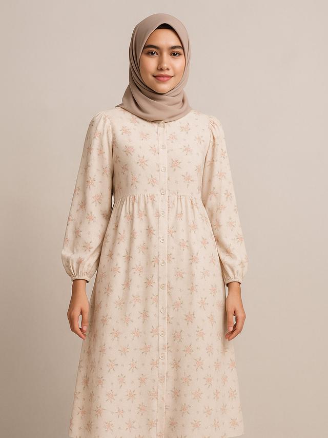 7 Model Tunik Motif Bunga Kancing Depan Terbaru