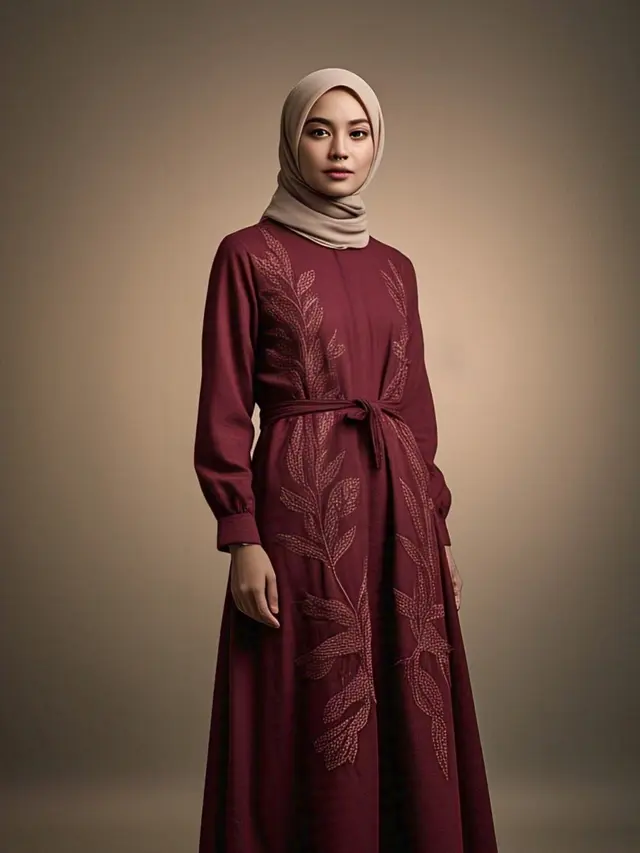 6 Model Gamis Burgundy dan Mahogany 2025, Inspirasi Busana Lebaran ...