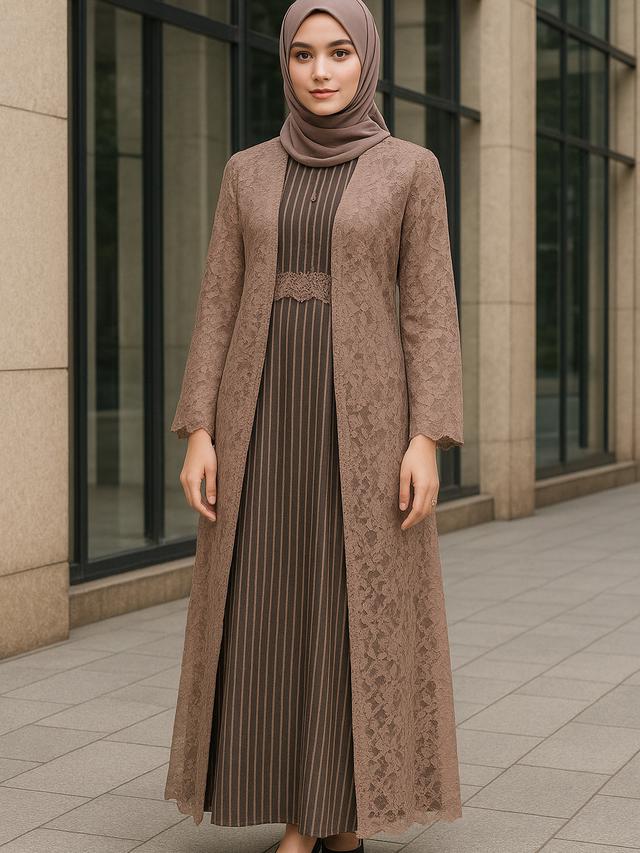 8 Model Gamis Lurik Kombinasi Brokat Tren Terbaru 2025, Pilihan Elegan ...