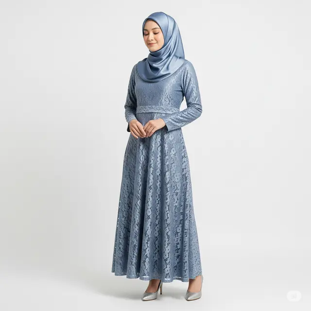 11 Gamis Brokat Lengan Balon Terbaru Tren 2025, Model Modern dan Elegan ...