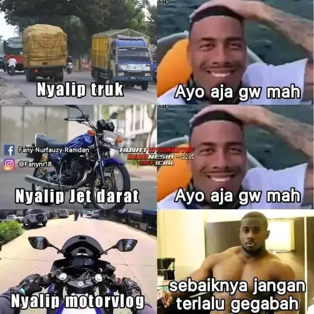 7 Meme Kocak Salip Motovlog, Bikin Pengendara Lain Menjauh - Hot ...